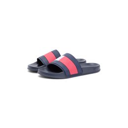 Pantolette Tommy Hilfiger "CORE HILFIGER FLAG POOL SLIDE", Herren, Gr. 45, dunkelblau, Gummi, kontrastfarbene Details, Schuhe Pantolette, Strandschuh, Flats, Schlupfschuh in typischen Tommy Farben