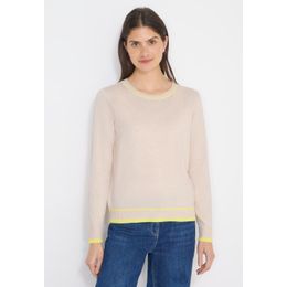 Longpullover Cecil, Damen, Gr. L (42), pearl beige melange, Web, 100% Baumwolle, unifarben, comfort fit normal, Rundhals, B&uuml;ndchen, Pullover Longpullover, mit Kontrastdetail