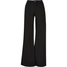 Urban Classics Damen Chinos "Urban Classics Damen Ladies High Waist Wide Leg Chino Pants"schwarz, Gr. 34, unifarben, 98% Baumwolle, 2% Elasthan, Hosen