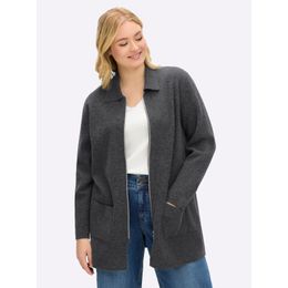 sheego Gro&szlig;e Gr&ouml;&szlig;en Strickjacke mit Zipper und Umlegekragen, graphit-meliert, Gr&ouml;&szlig;e 52/54 - Damen