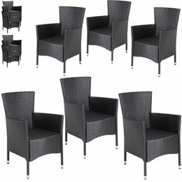 Casaria Polyrattan Gartenstuhl 6er-Set Schwarz stapelbar