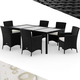 Casaria Polyrattan Garten-Sitzgruppe 7-tlg Schwarz/Creme