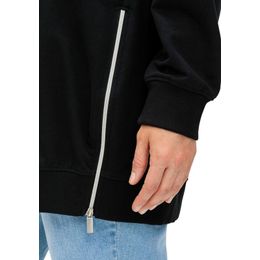 sheego Gro&szlig;e Gr&ouml;&szlig;en Sweatshirt mit Rei&szlig;verschl&uuml;ssen, schwarz, Gr&ouml;&szlig;e 56/58 - Damen