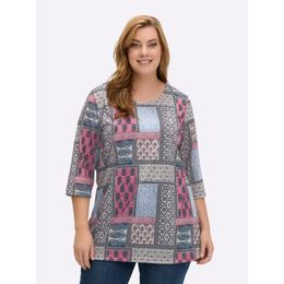 sheego Gro&szlig;e Gr&ouml;&szlig;en Print-Shirt im Patchwork-Optik, beere-gemustert, Gr&ouml;&szlig;e 54 - Damen