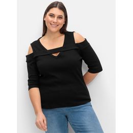 sheego Gro&szlig;e Gr&ouml;&szlig;en 3/4-Arm-Shirt mit Cut-outs, schwarz, Gr&ouml;&szlig;e 44 - Damen