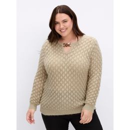 sheego Gro&szlig;e Gr&ouml;&szlig;en Ajourpullover mit Ketten-Applikation, sand, Gr&ouml;&szlig;e 50 - Damen