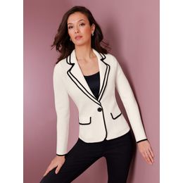 Strickjacke CREATION L PREMIUM, Damen, Gr. 38, beige (ecru), 100% Schurwolle, gemustert, mehrfarbig, Strickjacken Strickjacke