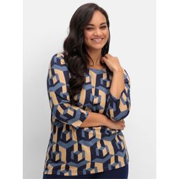 sheego Gro&szlig;e Gr&ouml;&szlig;en 3/4-Arm-Shirt mit grafischem Print, marine-camel-bedruckt, Gr&ouml;&szlig;e 44 - Damen