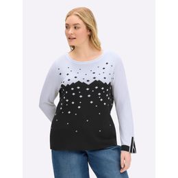 sheego Gro&szlig;e Gr&ouml;&szlig;en Strickpullover mit geschlitzten &Auml;rmeln, schwarz-wei&szlig;, Gr&ouml;&szlig;e 52 - Damen