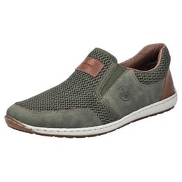 Slipper Rieker, Herren, Gr. 44, gr&uuml;n (khaki, cognac), Lederimitat, Textil, Schuhe Slipper, Sommerschuh, Schlupfschuh, Freizeitschuh mit kontrastfarbenen Bes&auml;tzen