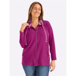 sheego Gro&szlig;e Gr&ouml;&szlig;en Shirtjacke mit Glitzersteinchen, magenta-ecru-gemustert, Gr&ouml;&szlig;e 52 - Damen