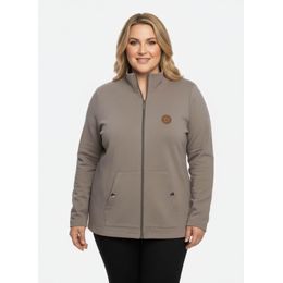 sheego Gro&szlig;e Gr&ouml;&szlig;en Shirtjacke mit K&auml;nguru-Taschen, taupe, Gr&ouml;&szlig;e 52 - Damen