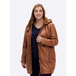 Mainpol sheego Gro&szlig;e Gr&ouml;&szlig;en Lederjacke aus Lammnappa, cognac, Gr&ouml;&szlig;e 48 - Damen