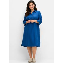 sheego Gro&szlig;e Gr&ouml;&szlig;en Hemdblusenkleid aus Leinen-Mix, blaubeere, Gr&ouml;&szlig;e 48 - Damen