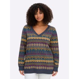 sheego Gro&szlig;e Gr&ouml;&szlig;en Pullover im Jacquard-Muster, rauchblau-gemustert, Gr&ouml;&szlig;e 48/50 - Damen