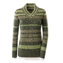 V-Ausschnitt-Pullover Casual Looks "Pullover", Damen, Gr. 40, schwarz (lind, anthrazit, geringelt), 100% Polyacryl, gemustert, mehrfarbig, meliert, figurumspielend, Pullover