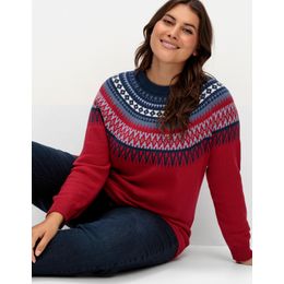 sheego Gro&szlig;e Gr&ouml;&szlig;en Norwegerpullover aus reiner Baumwolle, kirsche-nachtblau-gemustert, Gr&ouml;&szlig;e 48 - Damen