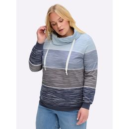 sheego Gro&szlig;e Gr&ouml;&szlig;en Sweatshirt mit &uuml;berlappendem Rollkragen, marine-hellblau-bedruckt, Gr&ouml;&szlig;e 52 - Damen