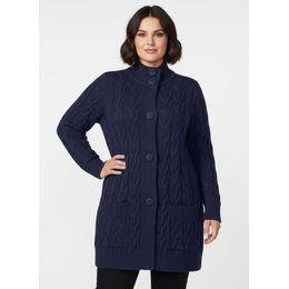 sheego Gro&szlig;e Gr&ouml;&szlig;en Longstrickjacke mit Zopfmuster, marine, Gr&ouml;&szlig;e 48 - Damen