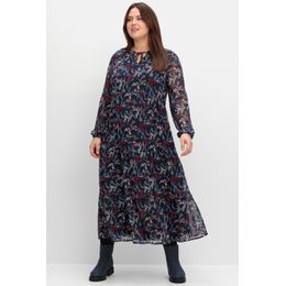 sheego Gro&szlig;e Gr&ouml;&szlig;en Maxikleid aus Chiffon, gef&uuml;ttert, tiefblau-gemustert, Gr&ouml;&szlig;e 54 - Damen