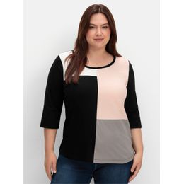 sheego Gro&szlig;e Gr&ouml;&szlig;en Langarmshirt mit Patchwork-Muster, schwarz-puder-gemustert, Gr&ouml;&szlig;e 46 - Damen