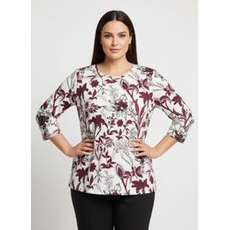 sheego Gro&szlig;e Gr&ouml;&szlig;en Print-Shirt mit 3/4-&Auml;rmeln, ecru-burgund-bedruckt, Gr&ouml;&szlig;e 44 - Damen