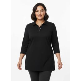sheego Gro&szlig;e Gr&ouml;&szlig;en Longshirt mit kurzer Knopfleiste, schwarz, Gr&ouml;&szlig;e 54 - Damen