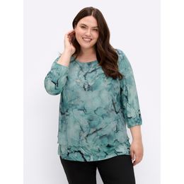 sheego Gro&szlig;e Gr&ouml;&szlig;en 3/4-Arm-Shirt in Mesh-Qualit&auml;t, kalkmint-bedruckt, Gr&ouml;&szlig;e 48 - Damen