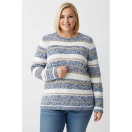 sheego Gro&szlig;e Gr&ouml;&szlig;en Strickpullover mit Streifen-Muster, blau-ecru-gestreift, Gr&ouml;&szlig;e 48 - Damen