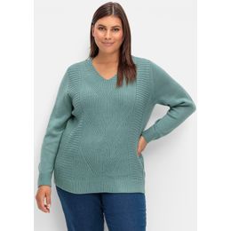 sheego Gro&szlig;e Gr&ouml;&szlig;en Langarm-Pullover mit Zopfmuster, jade, Gr&ouml;&szlig;e 44 - Damen