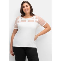 sheego Gro&szlig;e Gr&ouml;&szlig;en Kurzarmshirt mit Mesh-Eins&auml;tzen, wei&szlig;, Gr&ouml;&szlig;e 50 - Damen