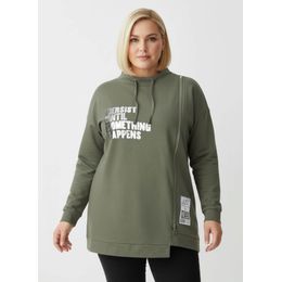 sheego Gro&szlig;e Gr&ouml;&szlig;en Sweatshirt mit asymmetrischem Schnitt, khaki, Gr&ouml;&szlig;e 46 - Damen