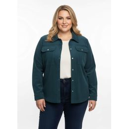 sheego Gro&szlig;e Gr&ouml;&szlig;en Cordjacke mit Hemdkragen, petrol, Gr&ouml;&szlig;e 52 - Damen