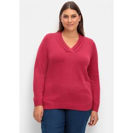 sheego Gro&szlig;e Gr&ouml;&szlig;en V-Ausschnitt-Pullover mit Rollkante, himbeere, Gr&ouml;&szlig;e 54 - Damen