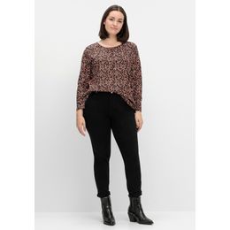 sheego Gro&szlig;e Gr&ouml;&szlig;en Langarmshirt mit Bl&uuml;ten-Dessin, schwarz-rostrot-bedruckt, Gr&ouml;&szlig;e 52 - Damen