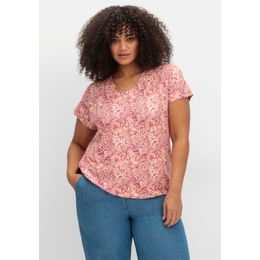 sheego Gro&szlig;e Gr&ouml;&szlig;en Print-Shirt mit Raffung, erika-papaya-bedruckt, Gr&ouml;&szlig;e 54 - Damen