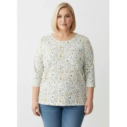 sheego Gro&szlig;e Gr&ouml;&szlig;en 3/4-Arm-Shirt mit Wiesenblumen-Dessin, ecru-oliv-bedruckt, Gr&ouml;&szlig;e 46 - Damen