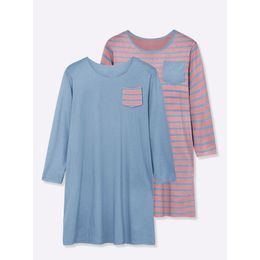 w&auml;schepur sheego Gro&szlig;e Gr&ouml;&szlig;en Sleepshirts im Baumwoll-Mix, bleu + hortensia-bleu-geringelt, Gr&ouml;&szlig;e 48/50 - Damen