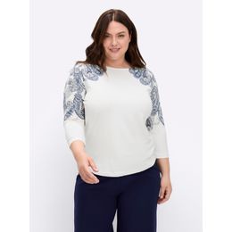 sheego Gro&szlig;e Gr&ouml;&szlig;en 3/4-Arm-Shirt mit Paisley-Druck, ecru-marine-bedruckt, Gr&ouml;&szlig;e 44 - Damen