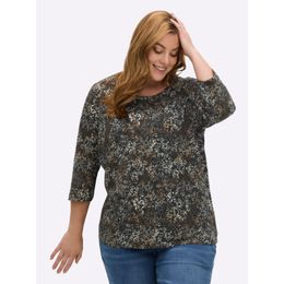 sheego Gro&szlig;e Gr&ouml;&szlig;en Print-Shirt mit P&uuml;nktchenmuster, schwarz-camel-bedruckt, Gr&ouml;&szlig;e 50 - Damen