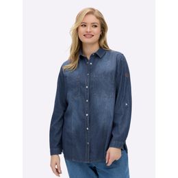 sheego Gro&szlig;e Gr&ouml;&szlig;en Jeansbluse mit abgerundetem Saum, blue-stone-washed, Gr&ouml;&szlig;e 52 - Damen