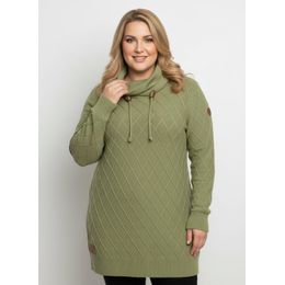 sheego Gro&szlig;e Gr&ouml;&szlig;en Rollkragenpullover mit Rauten-Strickmuster, schilf, Gr&ouml;&szlig;e 44 - Damen