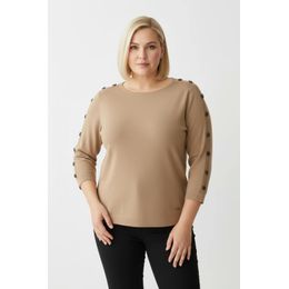 sheego Gro&szlig;e Gr&ouml;&szlig;en 3/4 Arm-Pullover mit Zierknopf-Detail, camel, Gr&ouml;&szlig;e 44 - Damen