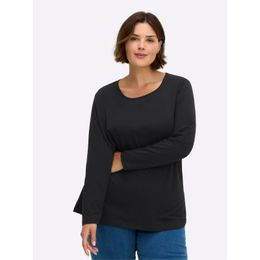sheego Gro&szlig;e Gr&ouml;&szlig;en Langarmshirt in weiter Form, schwarz, Gr&ouml;&szlig;e 52 - Damen
