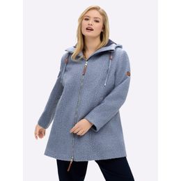 sheego Gro&szlig;e Gr&ouml;&szlig;en Boucl&eacute;jacke mit Lederimitat-Details, taubenblau, Gr&ouml;&szlig;e 54 - Damen
