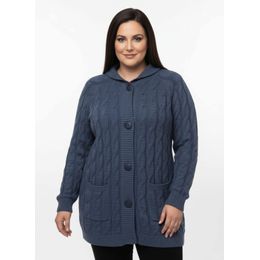 sheego Gro&szlig;e Gr&ouml;&szlig;en Longstrickjacke mit Zopf-Strickmuster, rauchblau, Gr&ouml;&szlig;e 46 - Damen