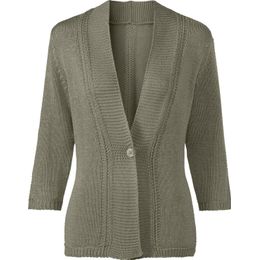 CR&Eacute;ATION L Damen Strickjacke in pflegeleichtem B&auml;ndchengarn khaki Gr&ouml;&szlig;e 38