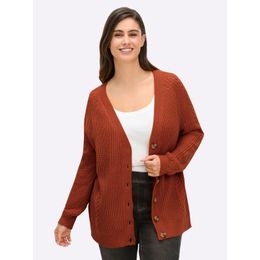 sheego Gro&szlig;e Gr&ouml;&szlig;en Strickjacke mit Zopfmuster, rostrot, Gr&ouml;&szlig;e 50 - Damen