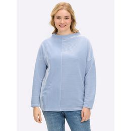 sheego Gro&szlig;e Gr&ouml;&szlig;en Langarmshirt in Ripp-Optik, ecru-mittelblau-gestreift, Gr&ouml;&szlig;e 52 - Damen