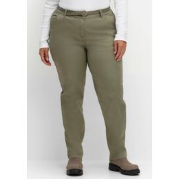 sheego Gro&szlig;e Gr&ouml;&szlig;en Chinohose inklusive G&uuml;rtel, khaki, Gr&ouml;&szlig;e 44 - Damen
